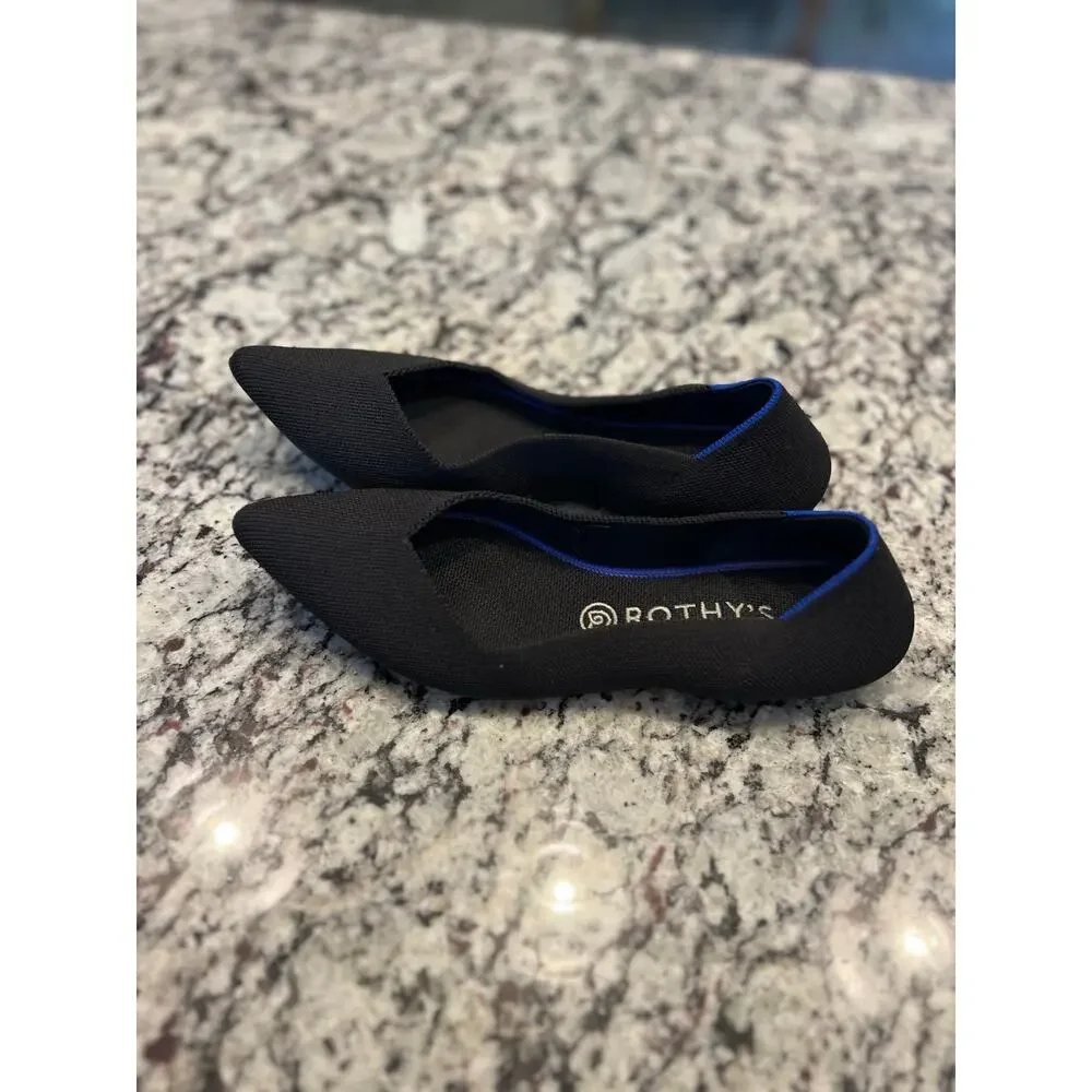 Rothy's | Shoes | Rothys The Point Ballet Flats In Black With Blue Trim ...